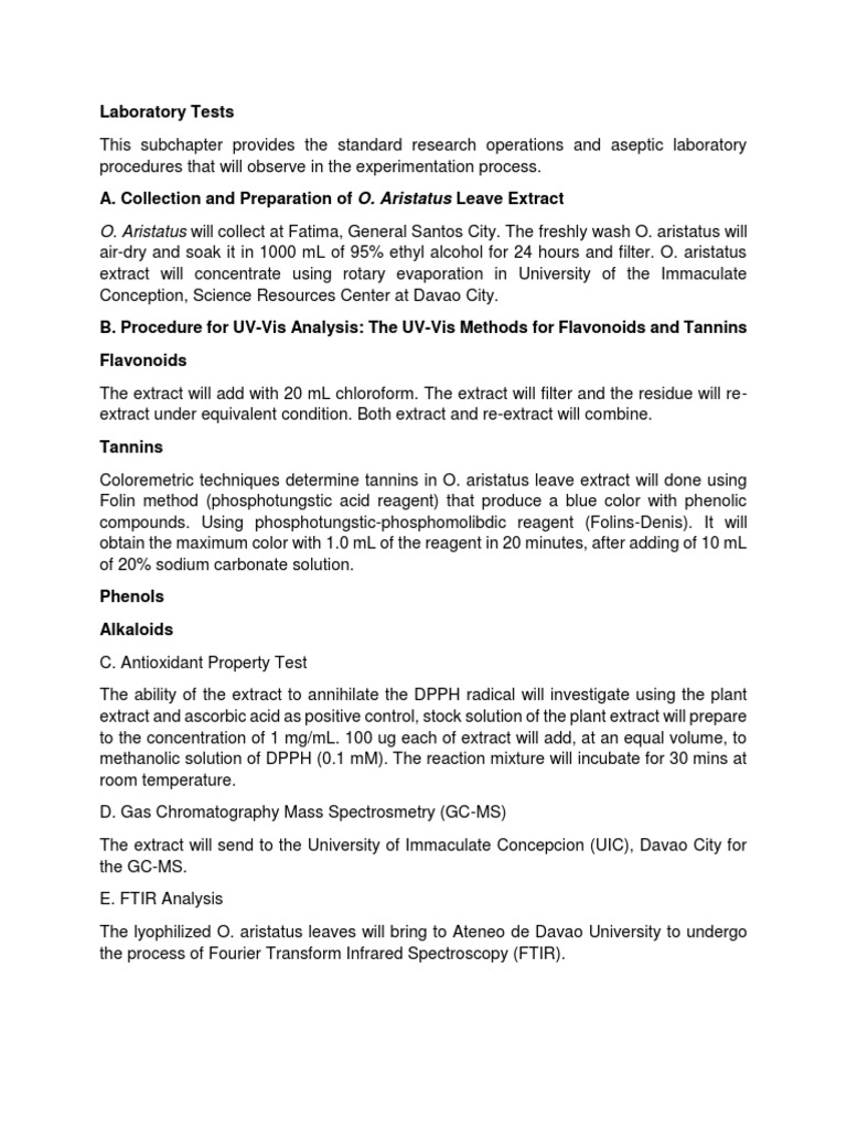 Laboratory Tests: O. Aristatus Will Collect at Fatima, General Santos ...