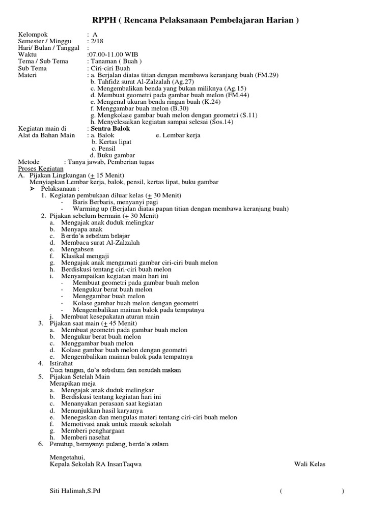 Contoh RPPH | PDF