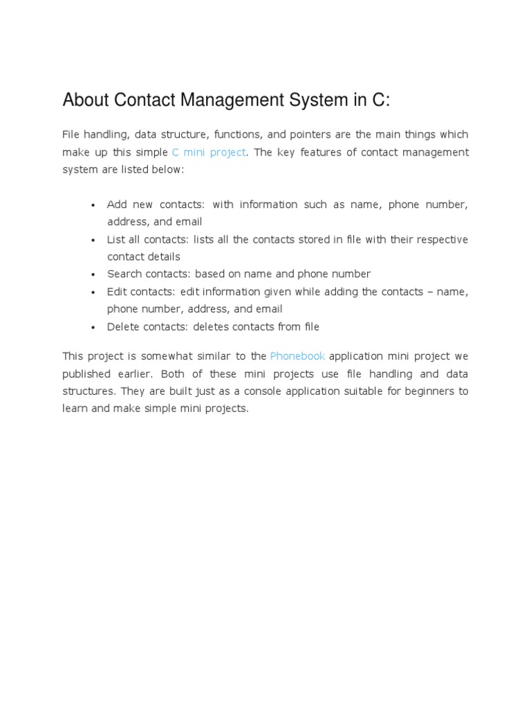 About Contact Management System in C | PDF