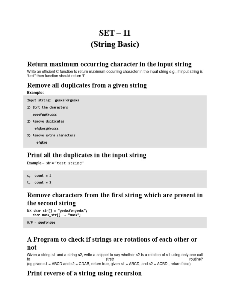 Set 11 String Basic Pdf String Computer Science Theoretical Computer Science 