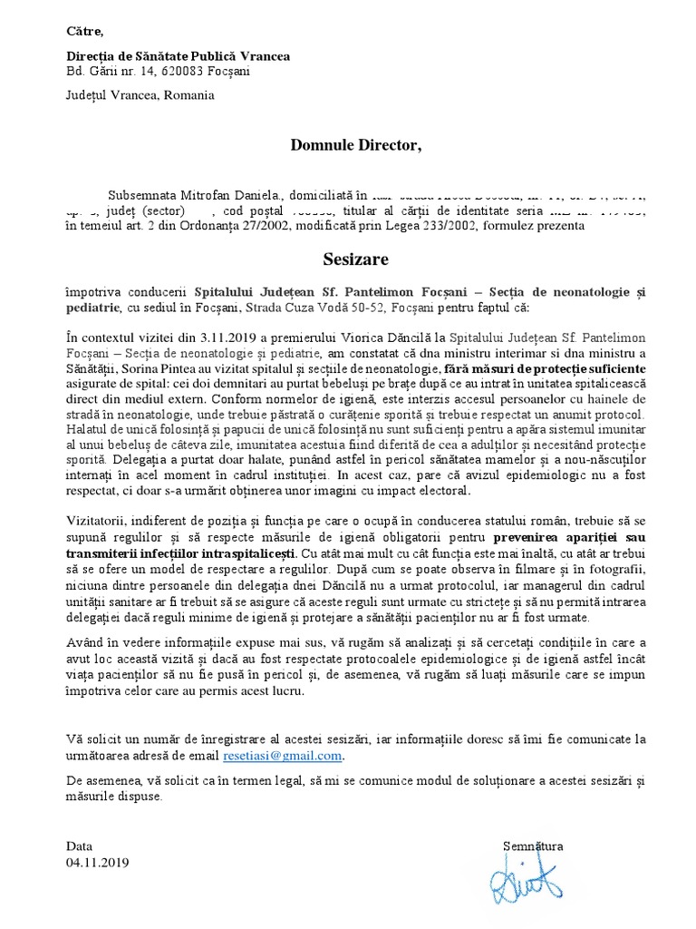 Sesizare DSP Vrancea | PDF