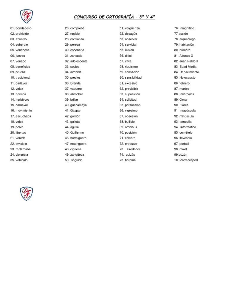 Palabras para dictado 3º y 4º grado | PDF