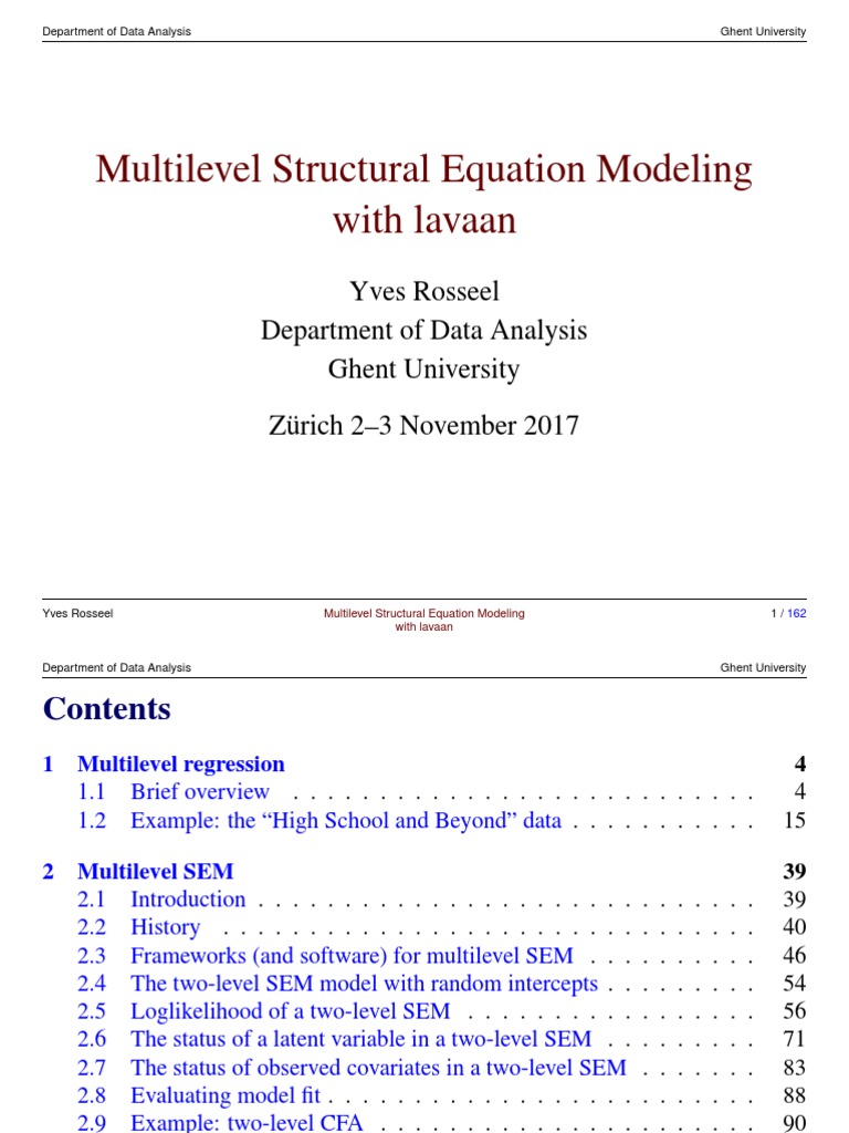 Lavaan Multilevel Zurich2017 | PDF | Multilevel Model | Structural Equation Modeling