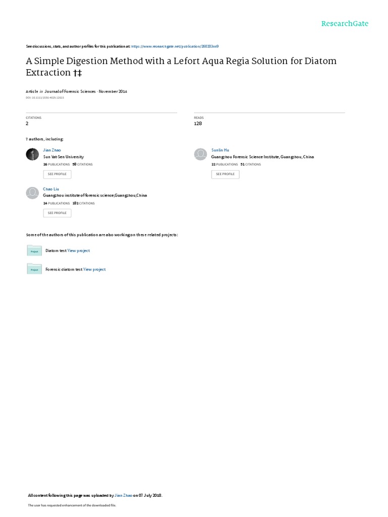 A Simple Digestion Method With A Lefort Aqua Regia Solution For Diatom ...