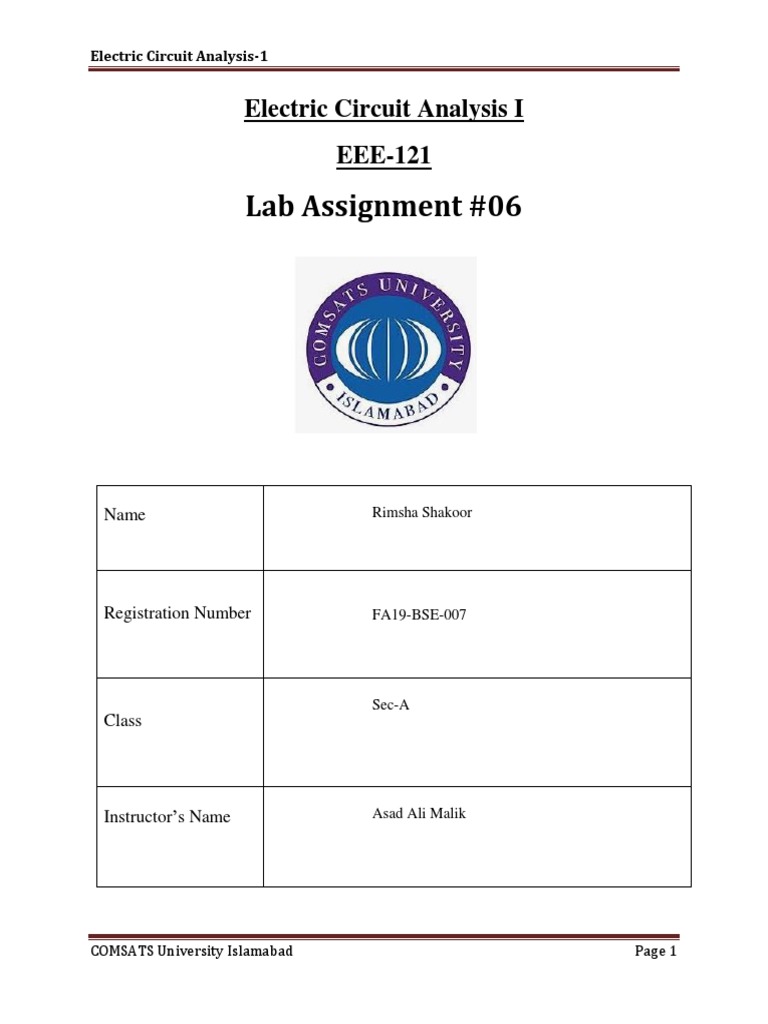 Lab Assignment #06: Electric Circuit Analysis I EEE-121 | PDF | Electrical Resistance And ...