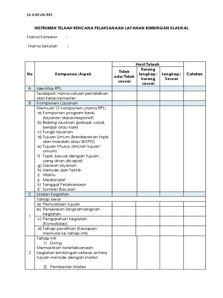Instrumen Validasi RPL BK | PDF