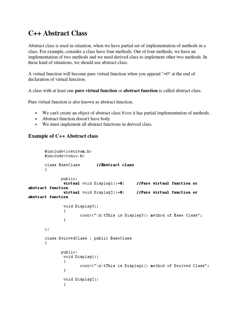 Abstract Class In C Pdf 