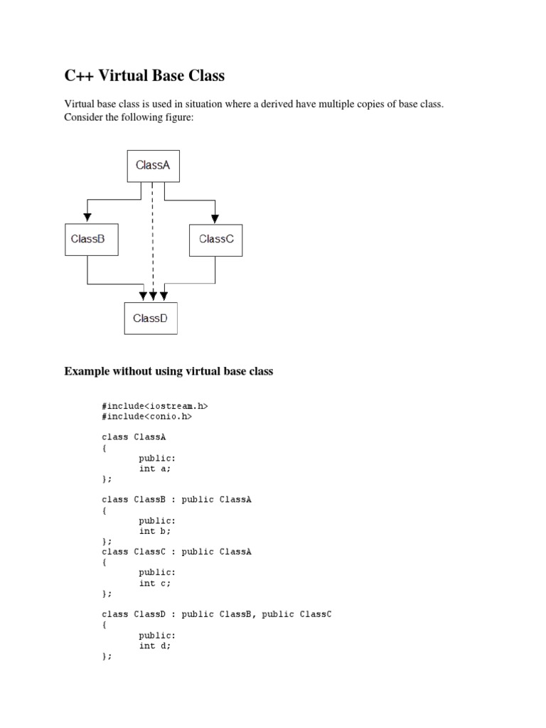 Virtual Base Class | Download Free PDF | Inheritance (Object Oriented Programming) | C++