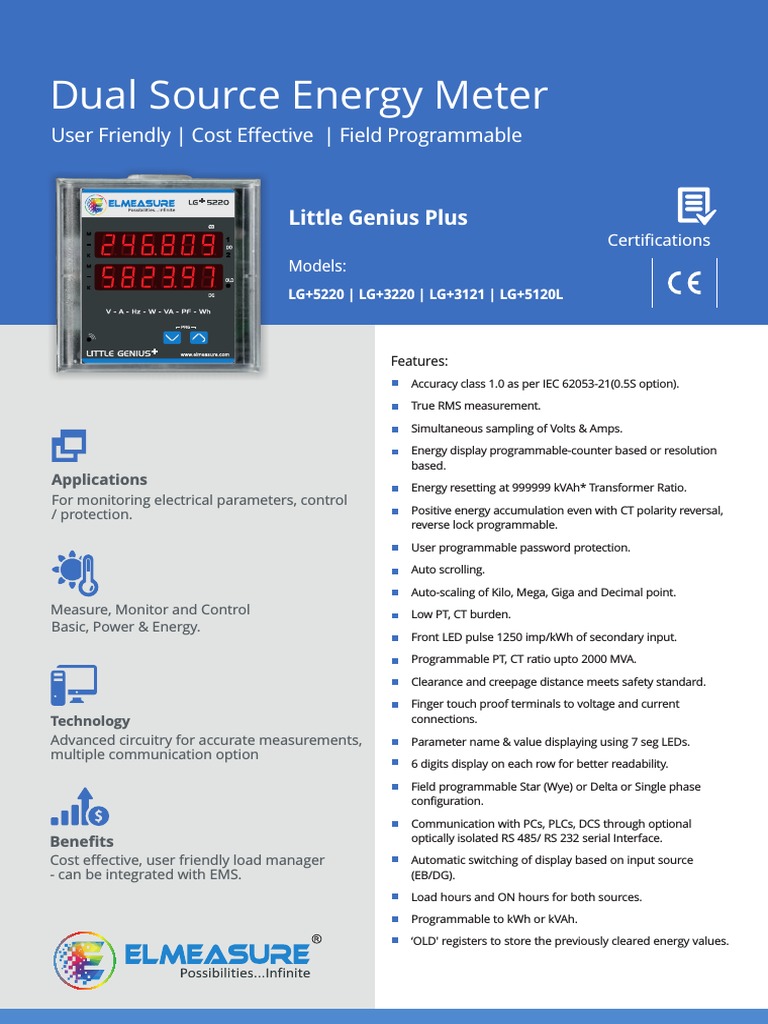 Elmeasure Dual Source Energy Meter Catalog | PDF | Electrical ...