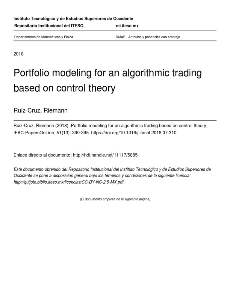 Portfolio Modeling For An Algorithmic Trading | PDF | Algorithmic ...