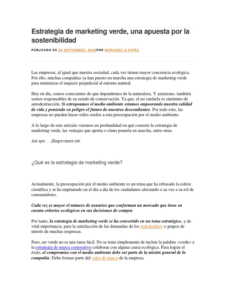 Estrategia de Marketing Verde Sostenible | PDF | Marketing | Producto ...