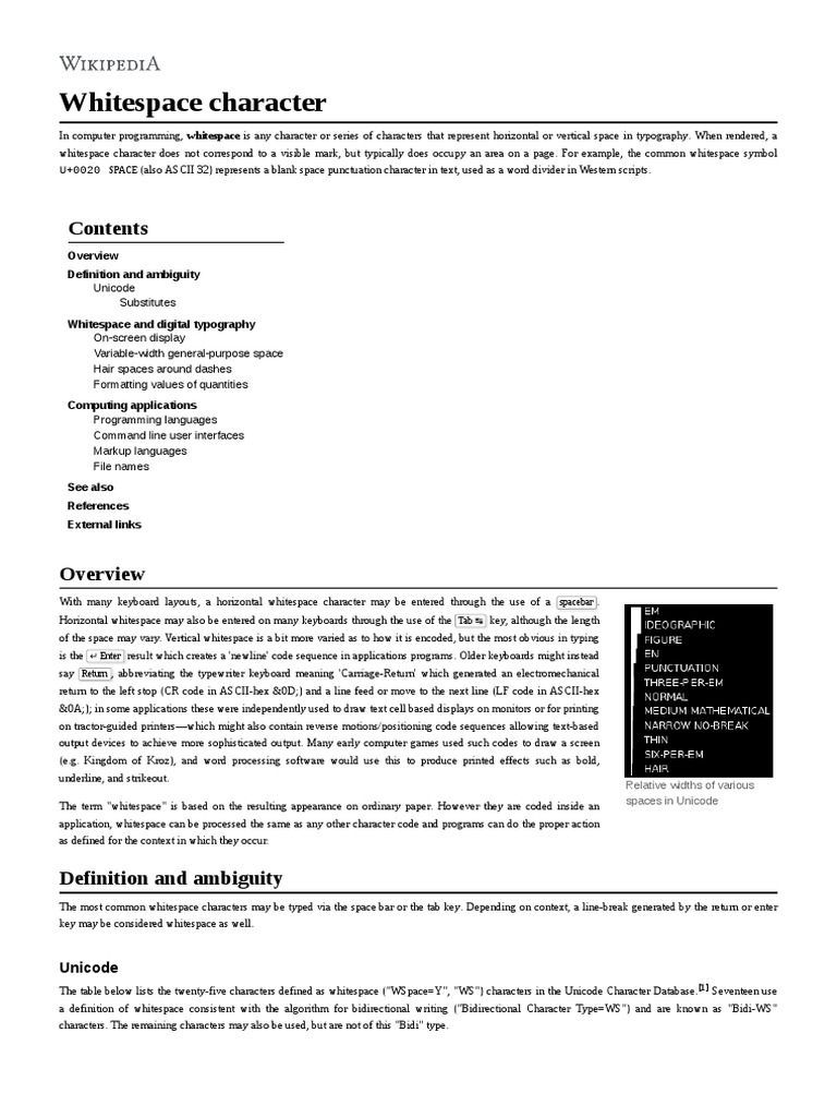 Whitespace Character Definition And Ambiguity Pdf Written
