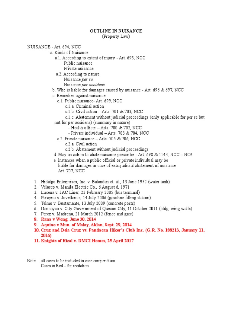 Outline in Nuisance V 2019 | PDF | Social Science