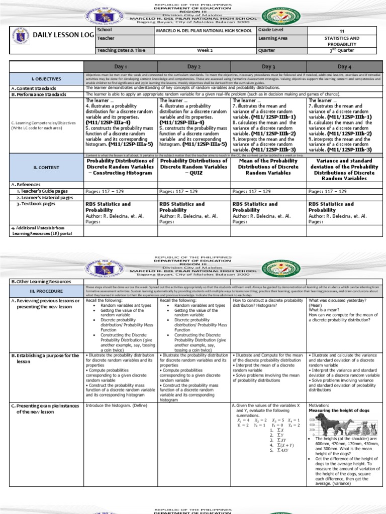 Grade 11 Statistics Week 2 Overview | PDF | Probability Distribution ...