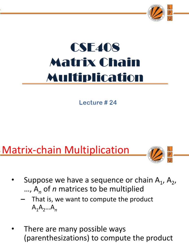 Lecture 24 Matrix Chain Multiplication Pdf Dynamic Programming Matrix Mathematics