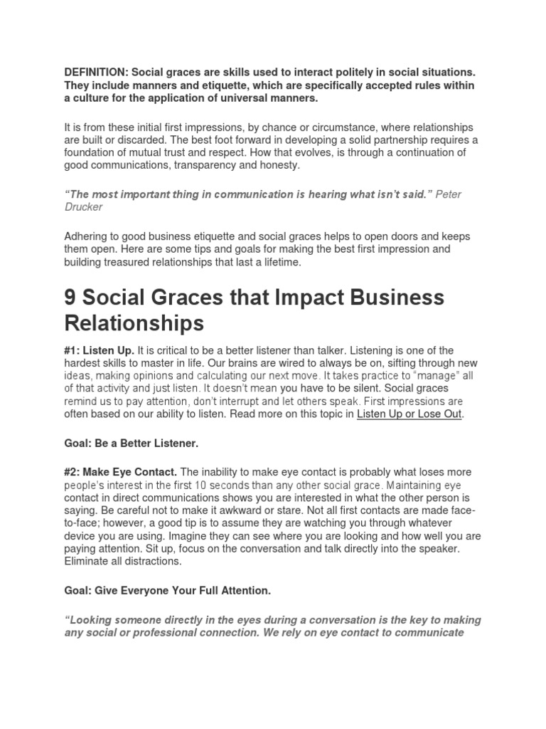 9 Social Graces That Impact Business Relationships | PDF | Etiquette ...