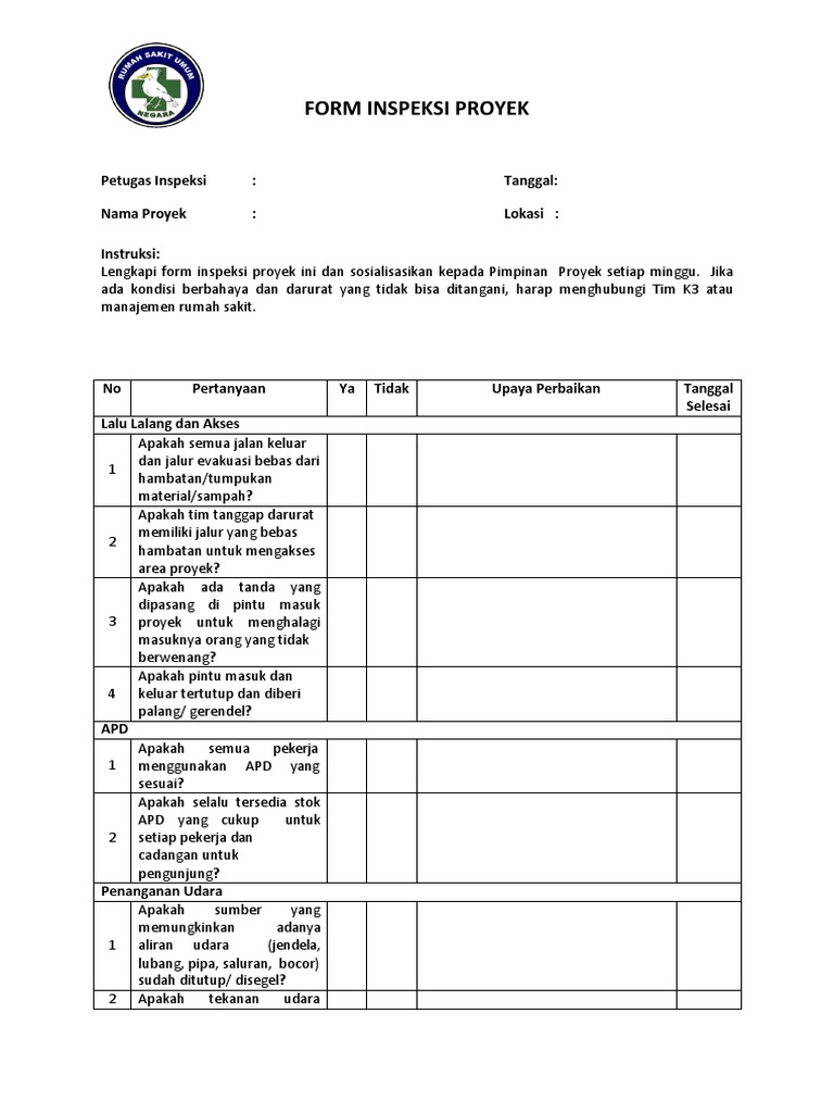 Form Inspeksi Proyek | PDF | Sains & Matematika | Teknologi & Rekayasa