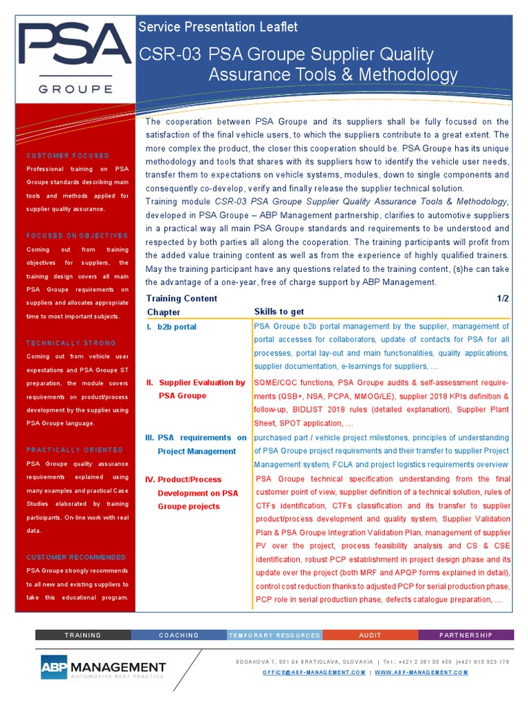 Leaflet 2018 - PSA Groupe Specific Requirements On Suppliers | PDF ...