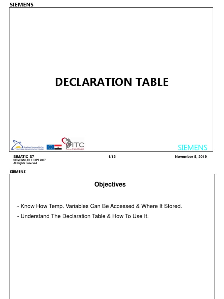 Declaration Table: Siemens | PDF | Variable (Computer Science) | Parameter (Computer Programming)
