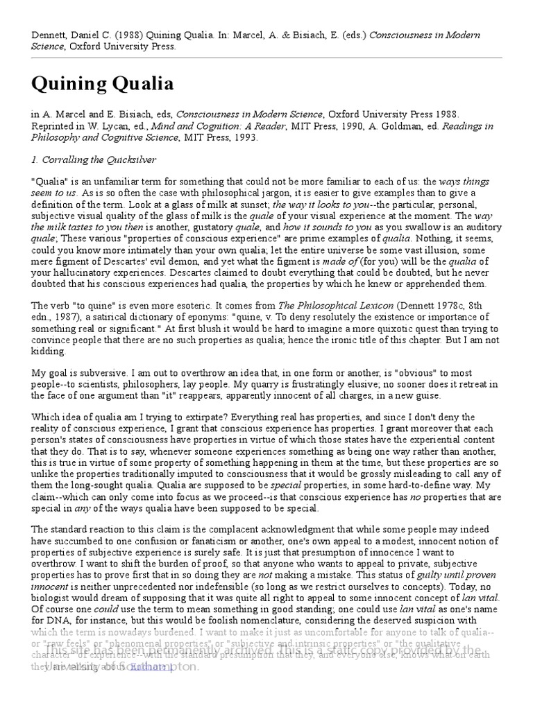 Quining Qualia | PDF | Qualia | Consciousness