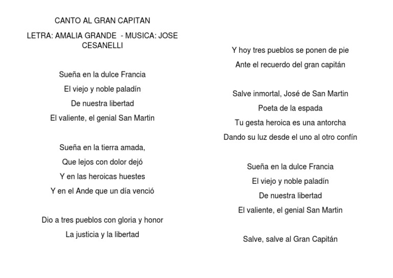 Canto Al Gran Capitan Letra | PDF | Viajes y turismo | Arte