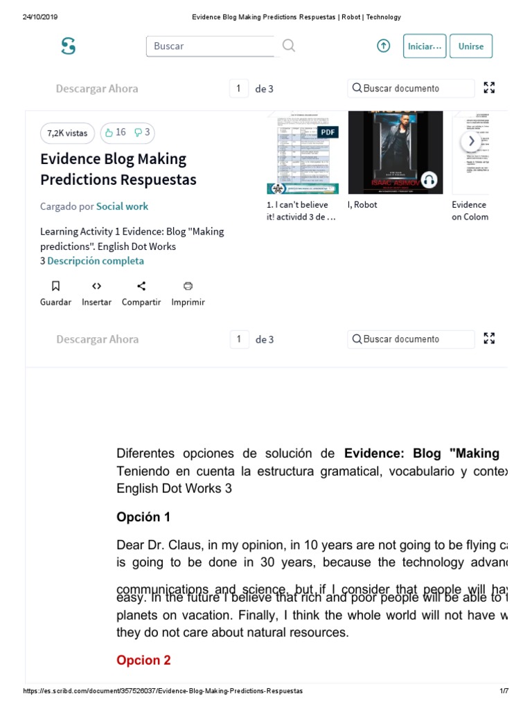 Evidence Blog Making Predictions Respuestas - Robot - Technology | PDF