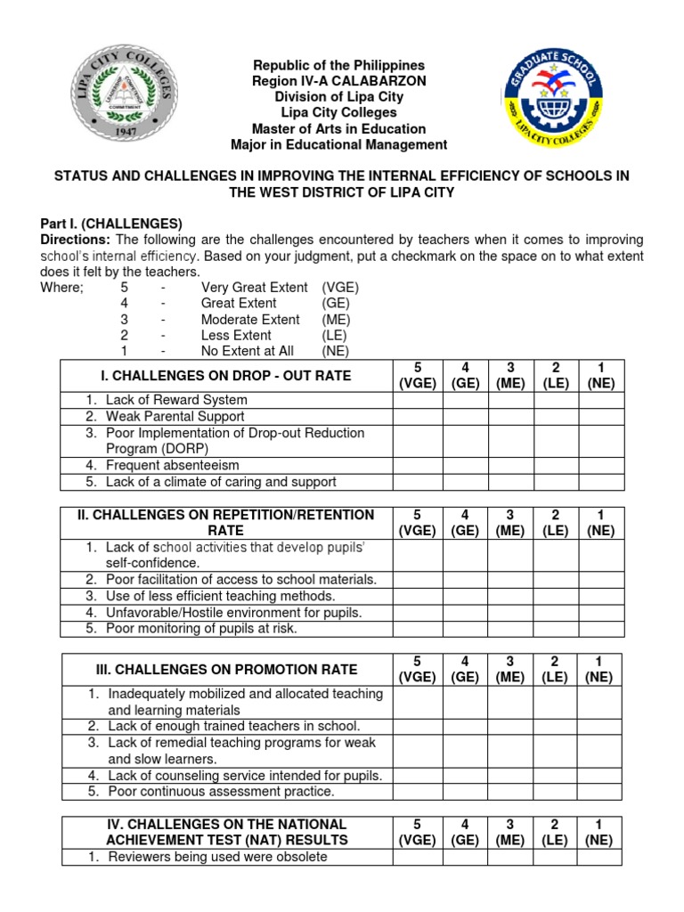 Questionnaire For Internal Efficiency | PDF | Learning Disability ...