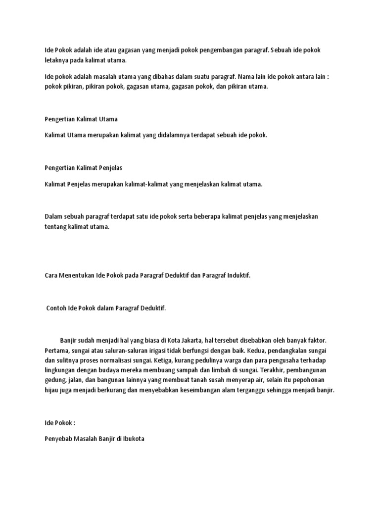 Ide Pokok Adalah Ide Atau Gagasan Yang Menjadi Pokok Pengembangan ...