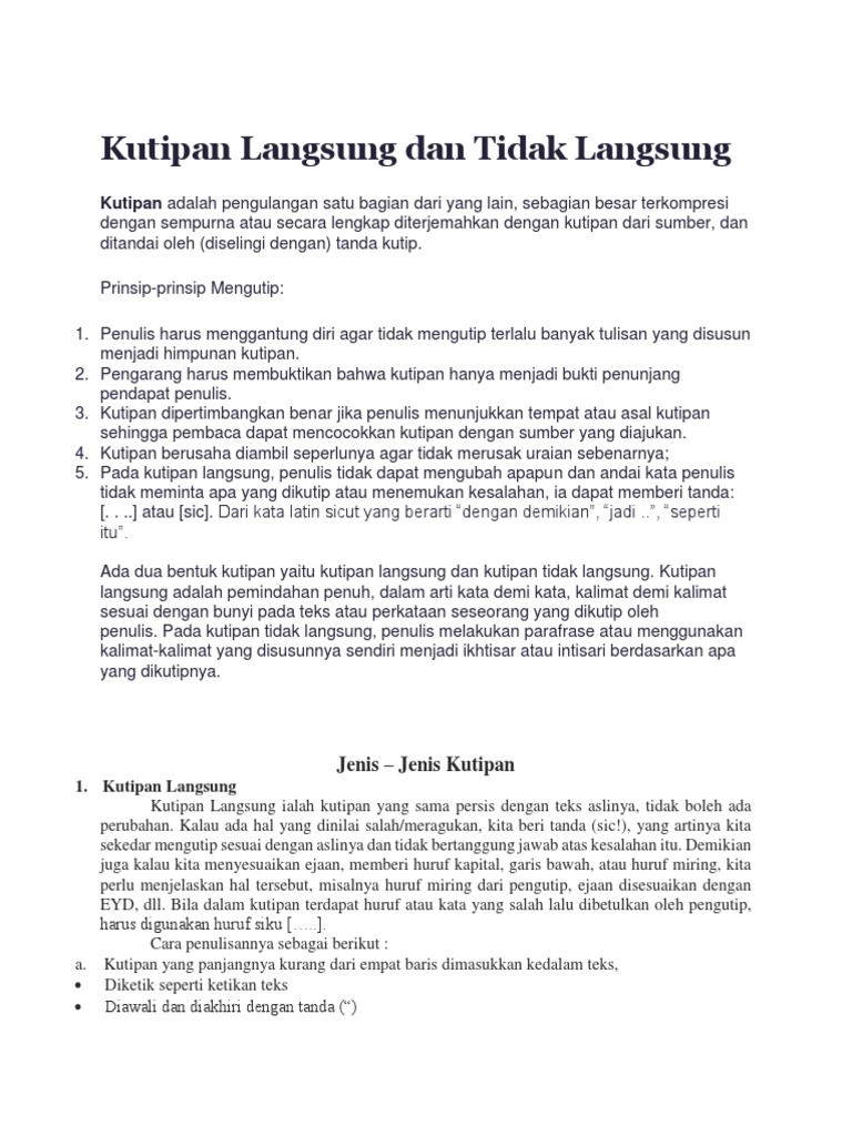 Perbedaan Kutipan Langsung dan Tidak Langsung | PDF