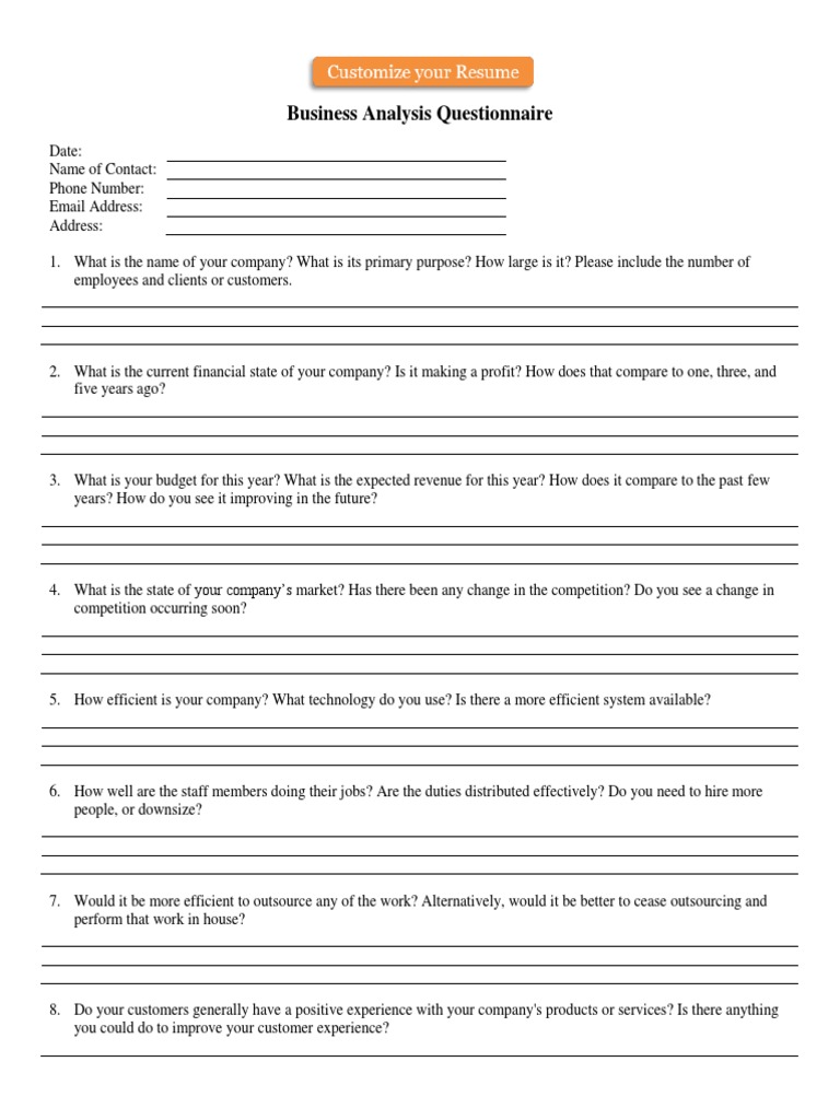 Business Analysis Questionnaire | PDF