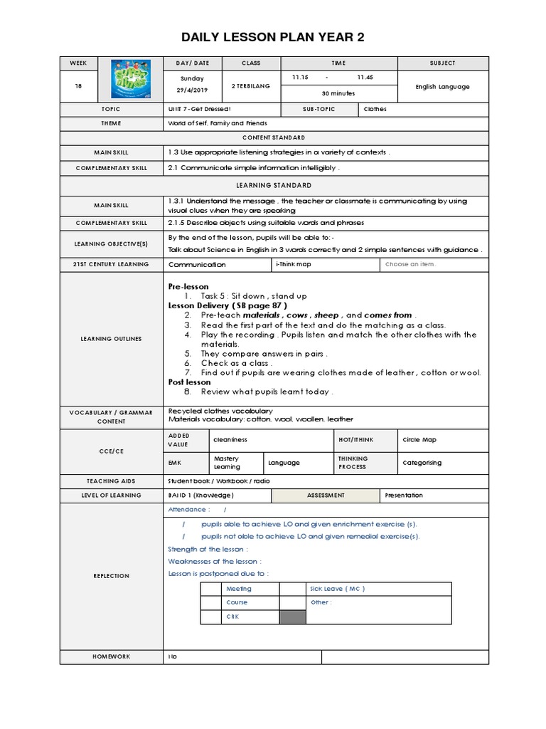 Daily Lesson Plan Year 2: Learning Standard | PDF | Lesson Plan ...