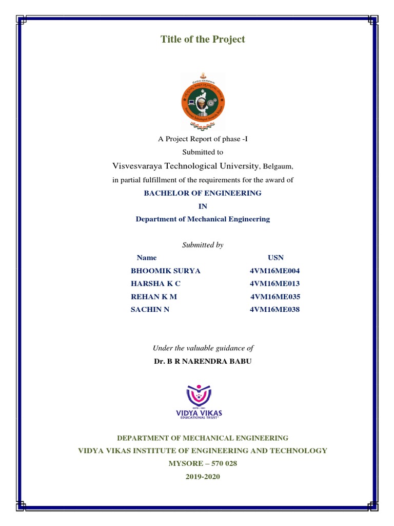 Title of The Project: Visvesvaraya Technological University | PDF