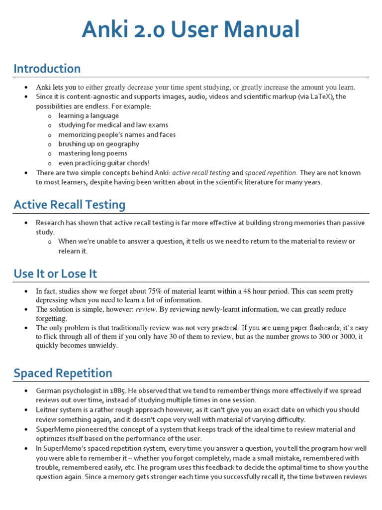 Anki Very Useful Manual | PDF | Recall (Memory) | Learning
