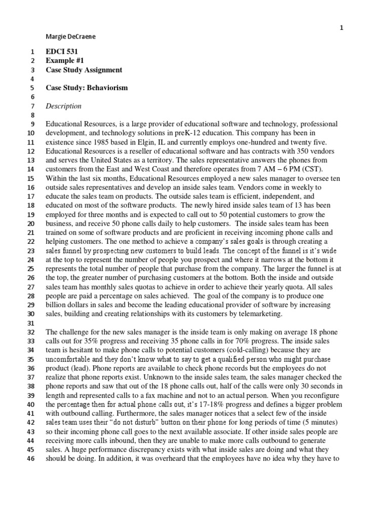 EDCI 531 Example #1 Case Study Assignment Case Study: Behaviorism | PDF | Reinforcement | Goal