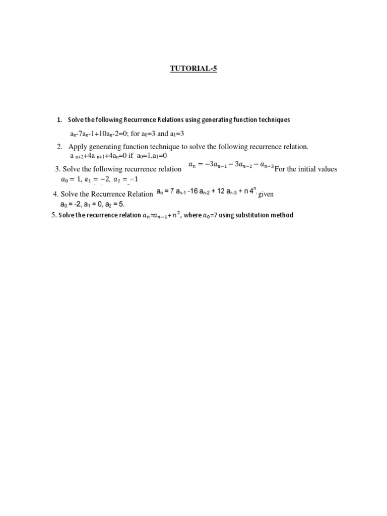 Tutorial-5: 1. Solve The Following Recurrence Relations Using ...