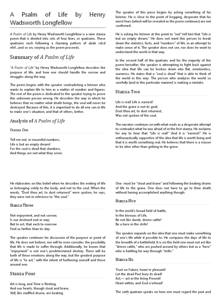 A Psalm of Life | PDF | Henry Wadsworth Longfellow | Poetry