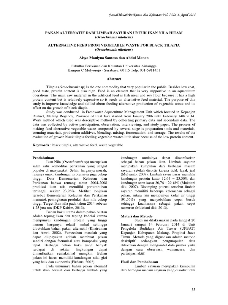 Jurnal Ilmiah Perikanan Dan Kelautan Vol. 7 No. 1, April 2015 | PDF | Ikan | Ikan yang Dapat Dimakan