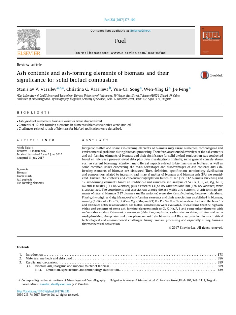 Ash Contents and Ash-Forming Elements of Biomass and Their Significance ...