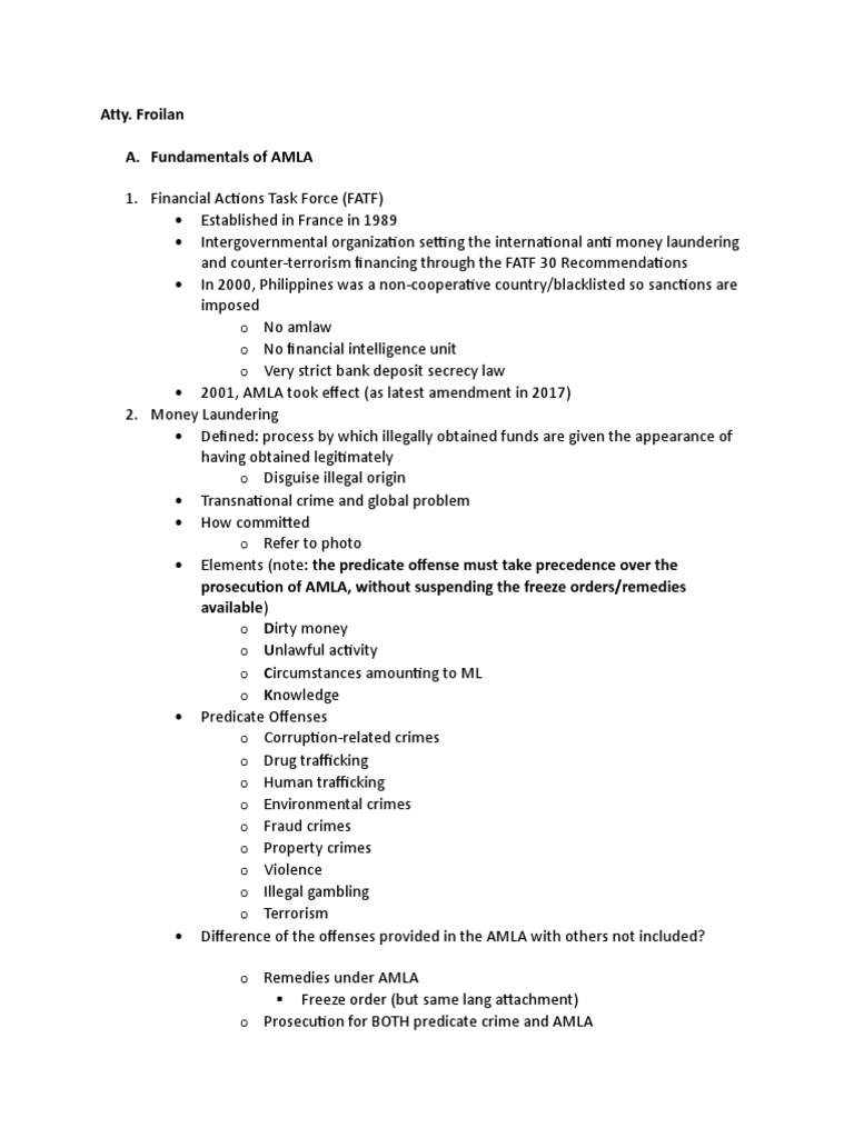 AMLA Training Notes | PDF | Financial Action Task Force On Money ...