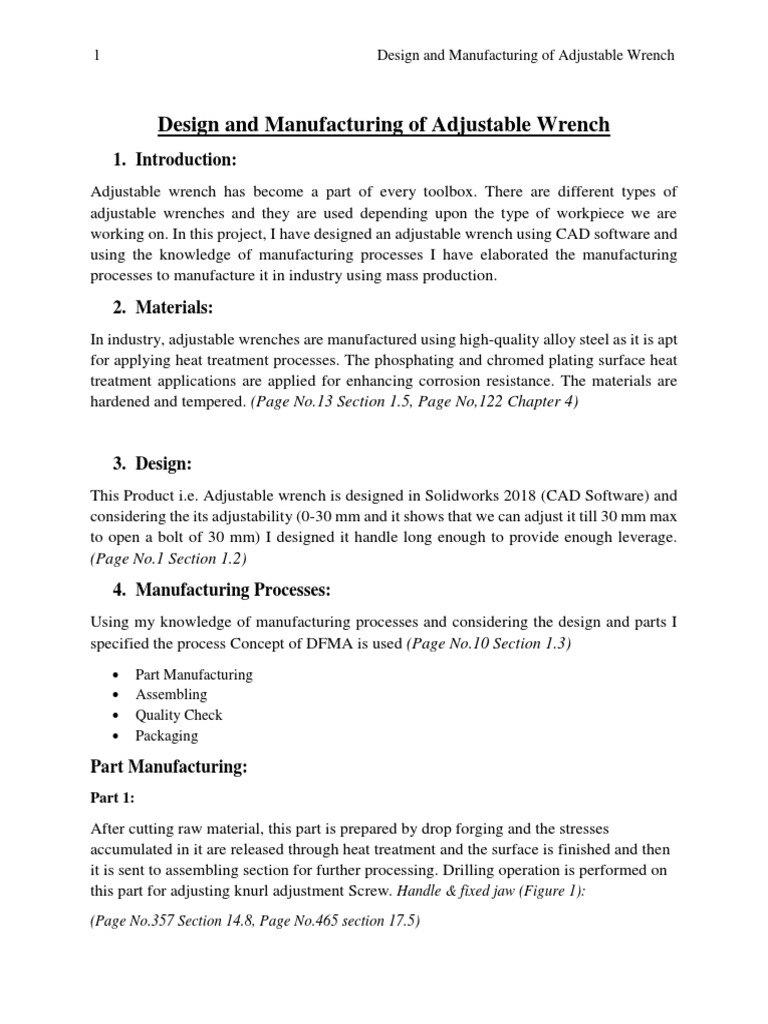 Adjustable Wrench Design & Manufacturing | PDF | Screw | Heat Treating