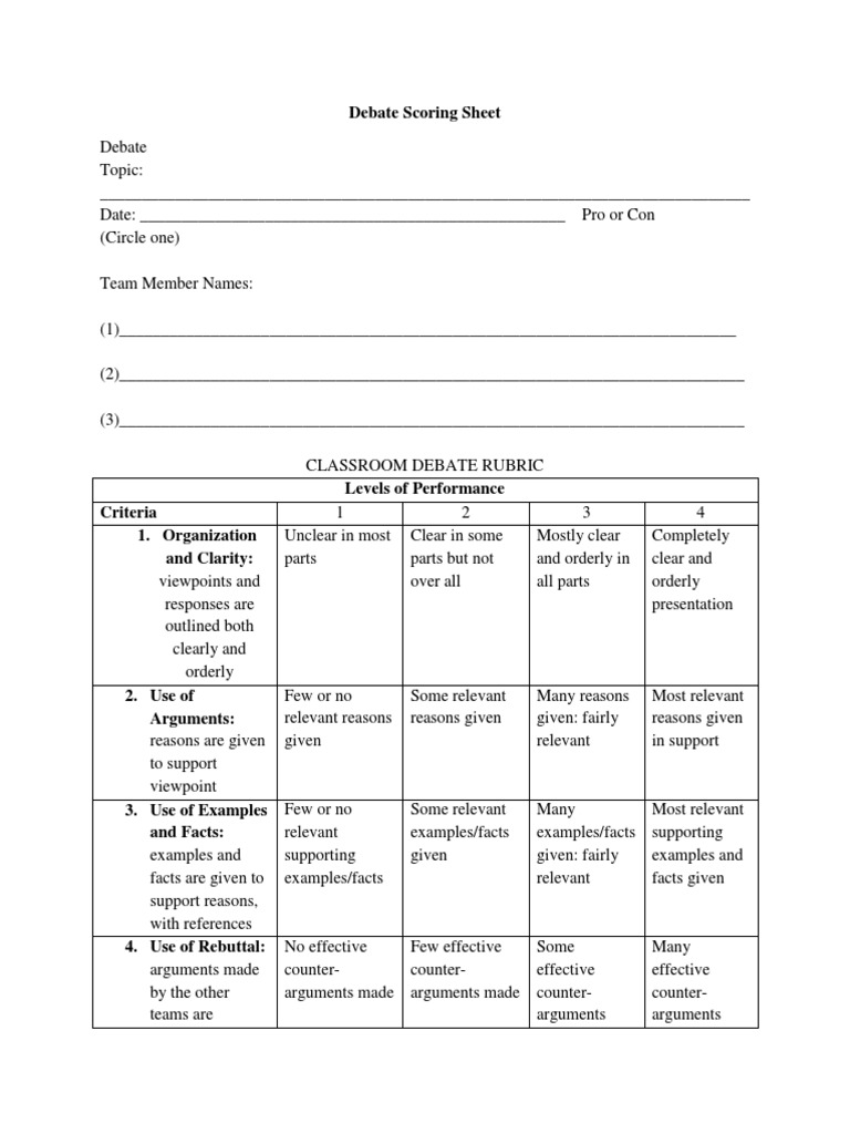 Debate Scoring Sheet | PDF | Cognition | Communication