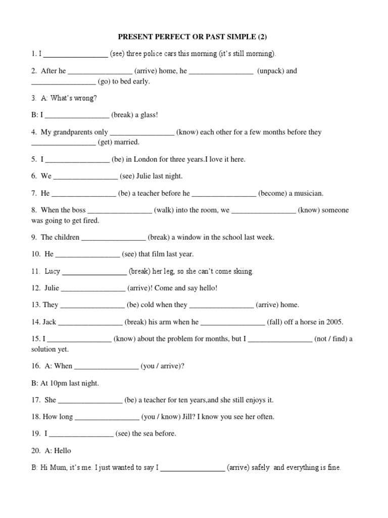 Present Perfect or Past Simple Exercise | PDF