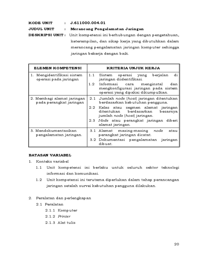 SKKNI Skema Junior Network Administrator | PDF