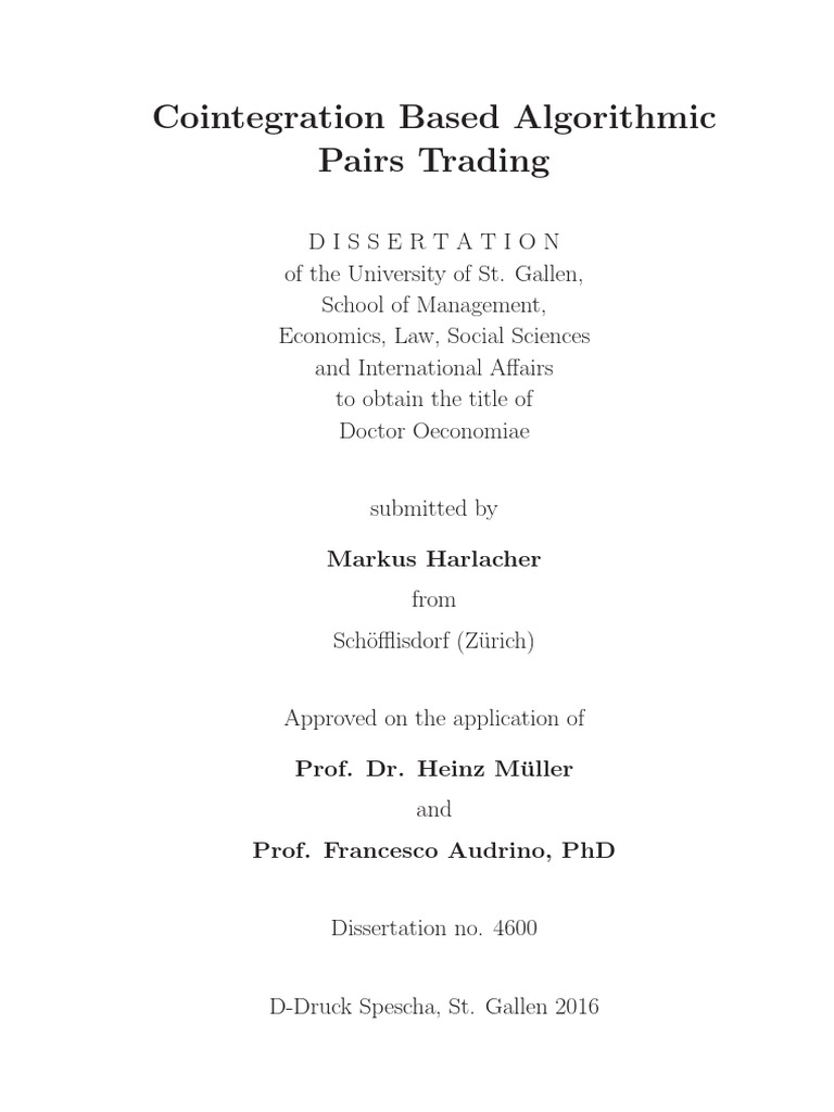 Cointegration Based Algorithmic Pairs Trading | PDF | Statistical ...