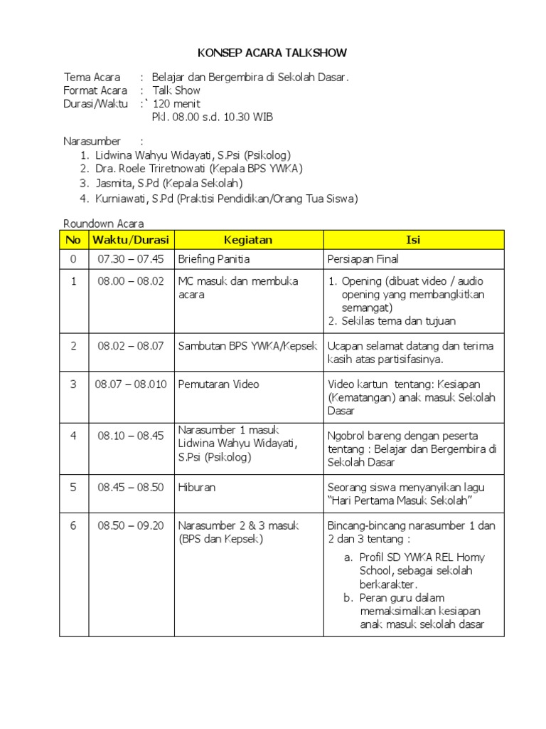 Konsep Acara Talkshow (Rev) | PDF