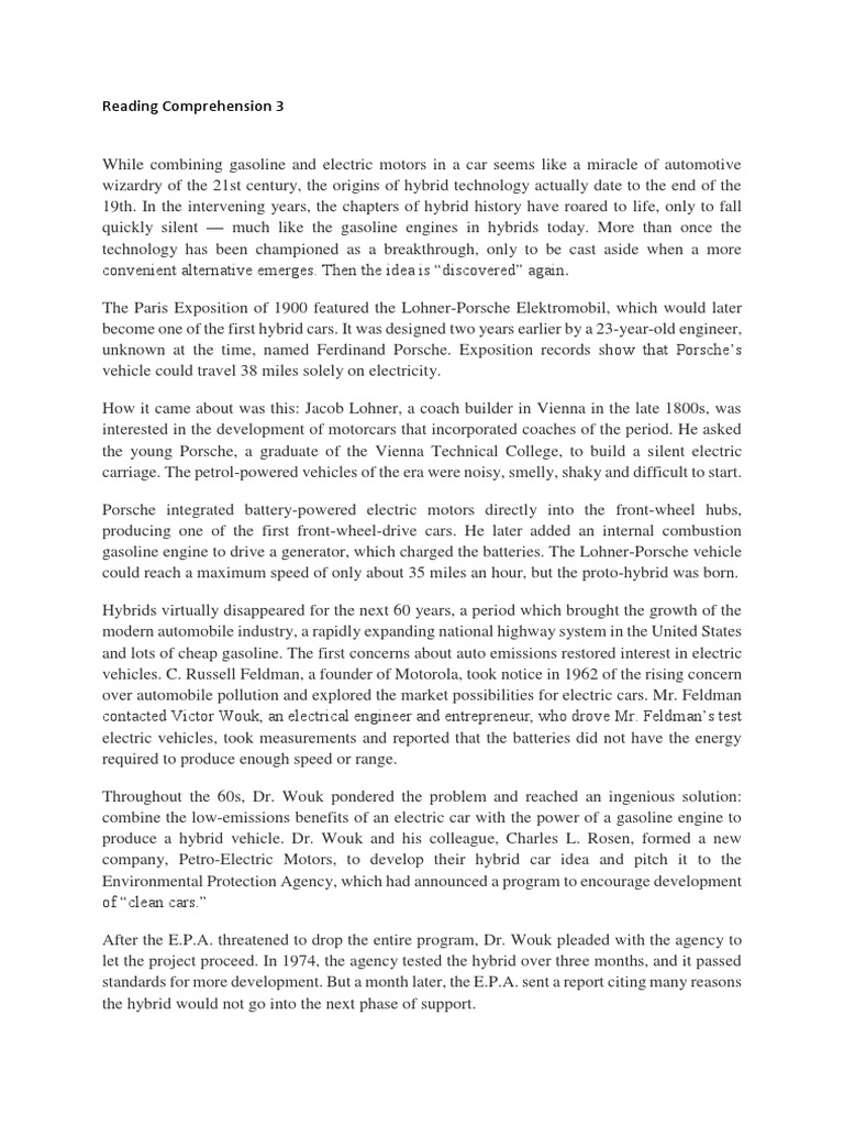Reading Comprehension 3 | PDF | Hybrid Electric Vehicle | Hybrid Vehicle