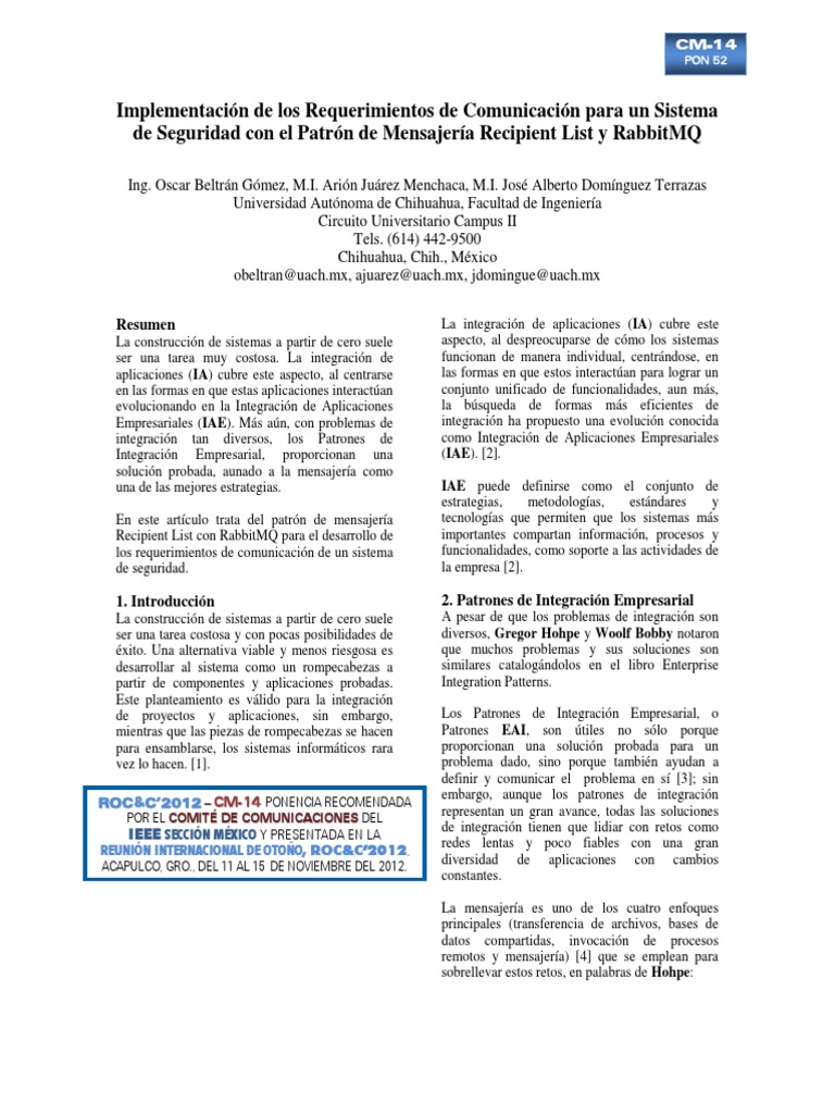 Implementación de Los Requerimientos de Comunicación para Un Sistema de Seguridad Con El Patrón ...