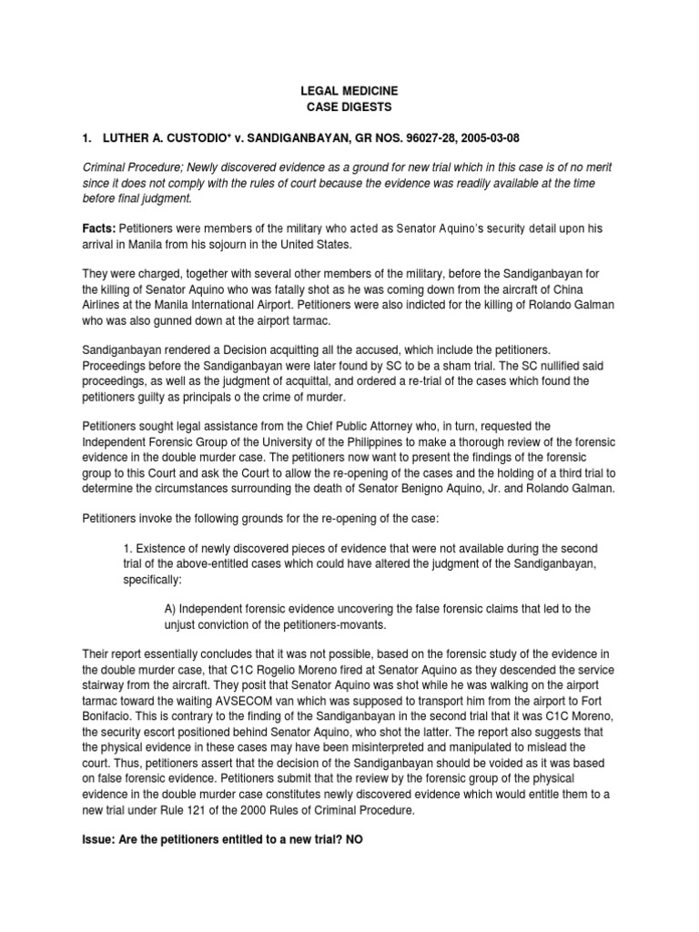 Legal Med Case Digests | PDF | Dna Profiling | Common Law