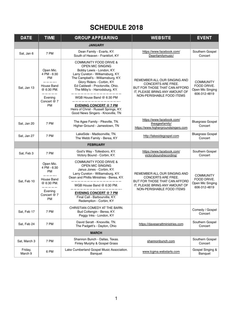 Schedule 2018: Date Time Group Appearing Website Event Date | PDF ...