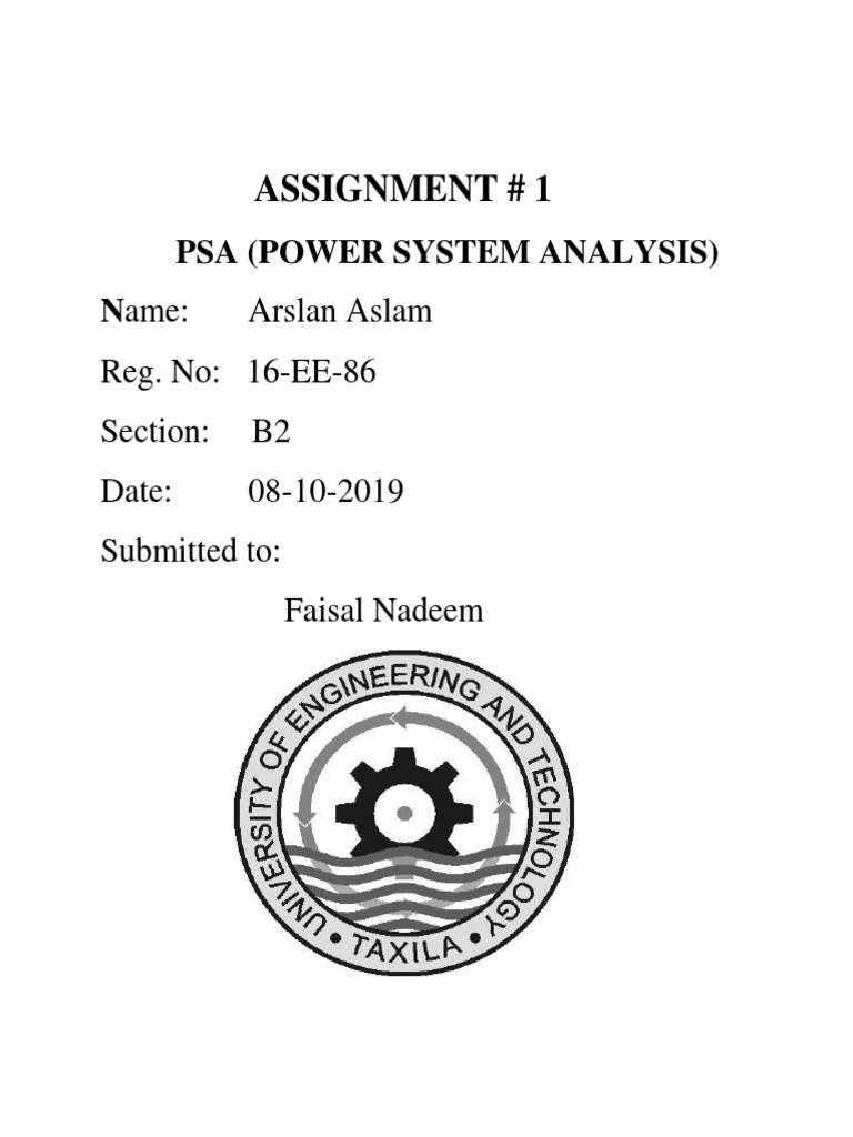 Assignment # 1: Psa (Power System Analysis) Name: Arslan Aslam | PDF ...